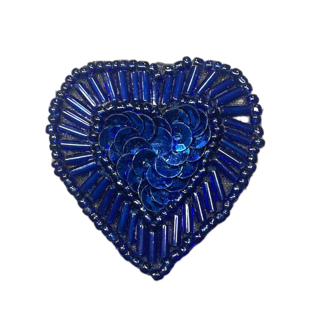 Heart With Royal Blue Sequins and Beads 1.5" - Etsy