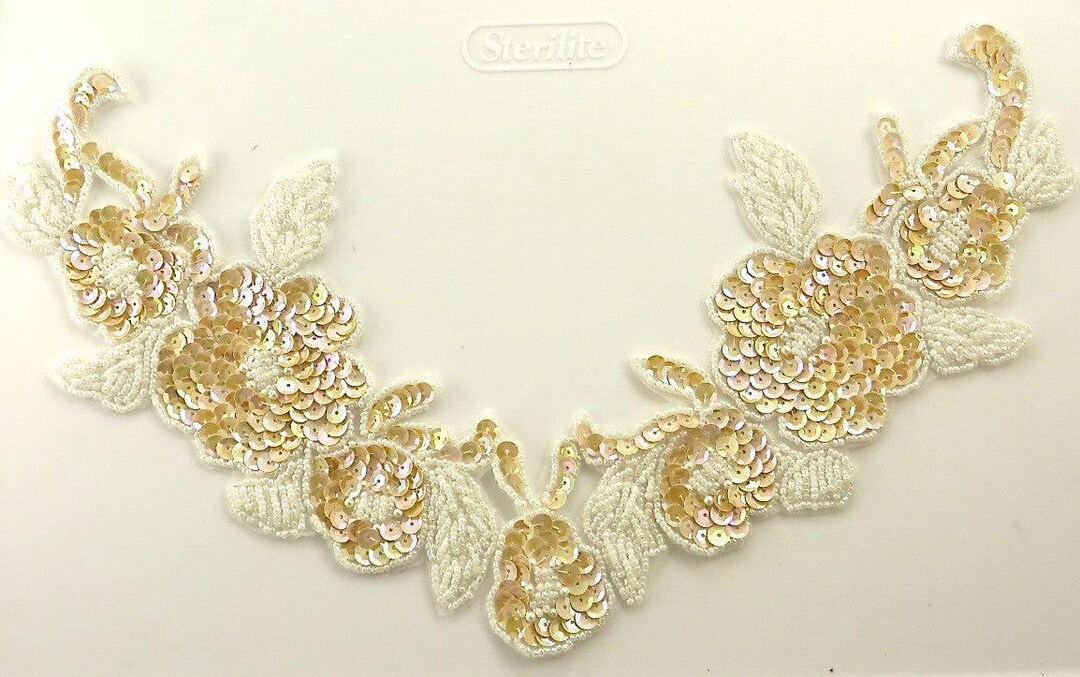 Flower Neck Line With Dark Beige Sequins and White Beads 7.5" X 12" - Etsy
