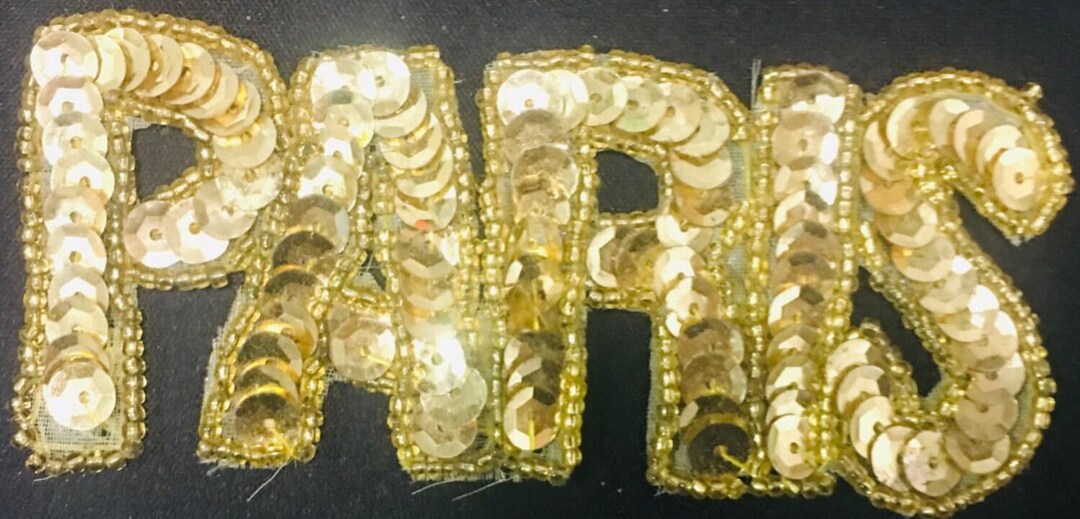 Choice of Color Paris Applique, Attached Letters, Sequin Beaded, 5" X 1 ...