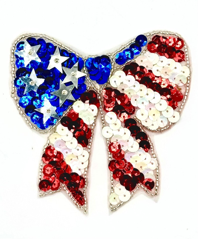 Handmade Bow Red White and Blue With Sequins and Beads 4.5" X 4" - Etsy