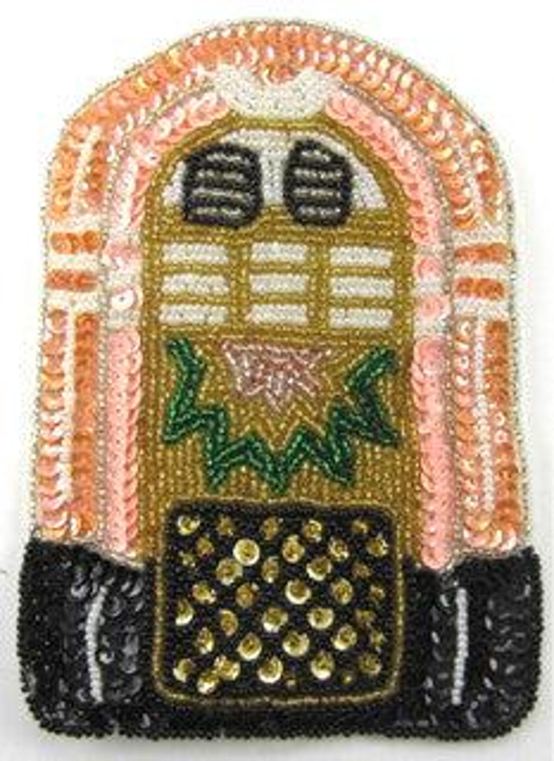 Juke Box With Pink Peach Black Green Gold Sequins and Beads 6" X 4" - Etsy