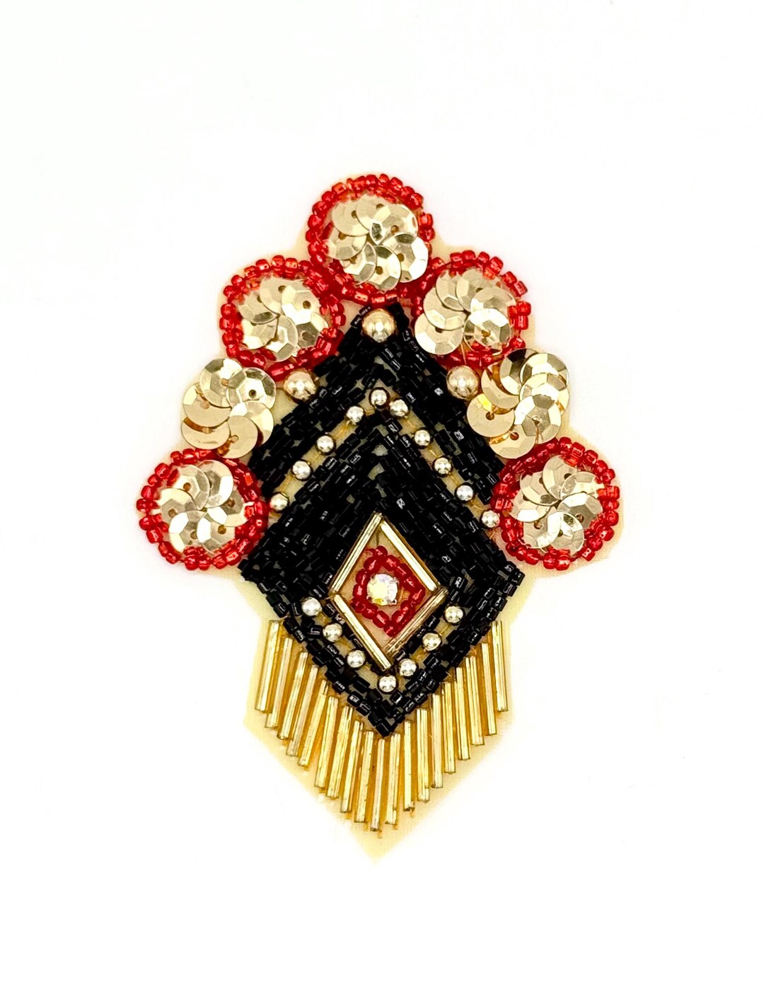 Crest With Red, Black and Gold Sequins and Beads - Center Rhinestone ...