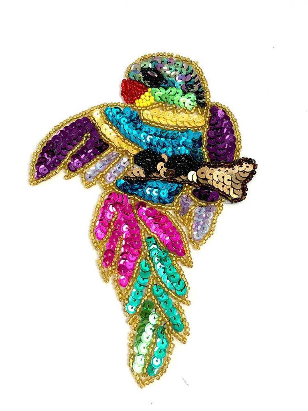 Parrot Stretching Wing With Multi-color Sequins and Beads 6" X 4" - Etsy