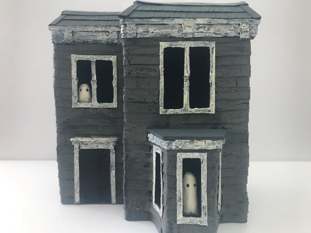 Grey Haunted House With Ghost in the Window - Etsy