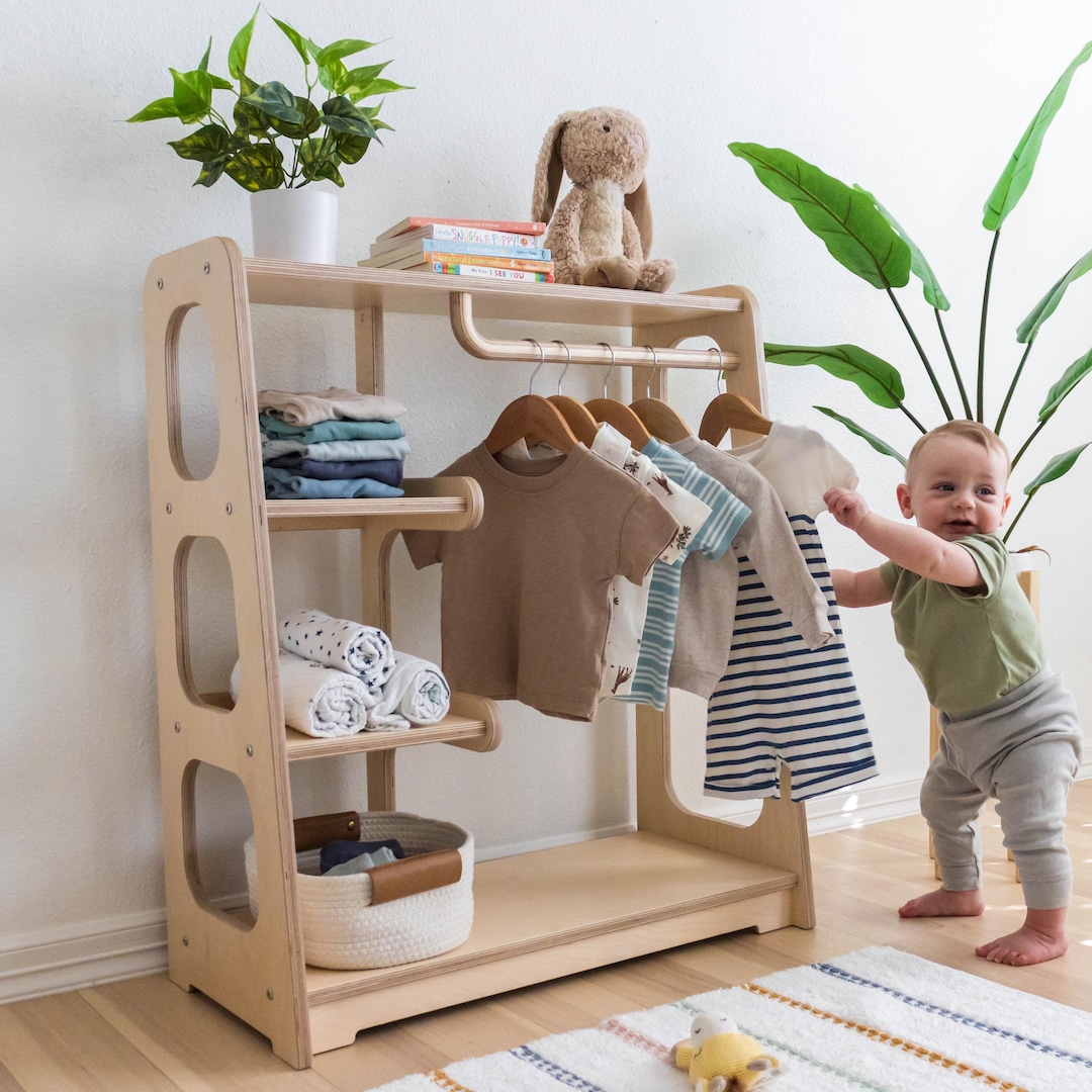 Montessori Wardrobe Toddler Clothing Rack, Kids Bedroom Dress up and ...