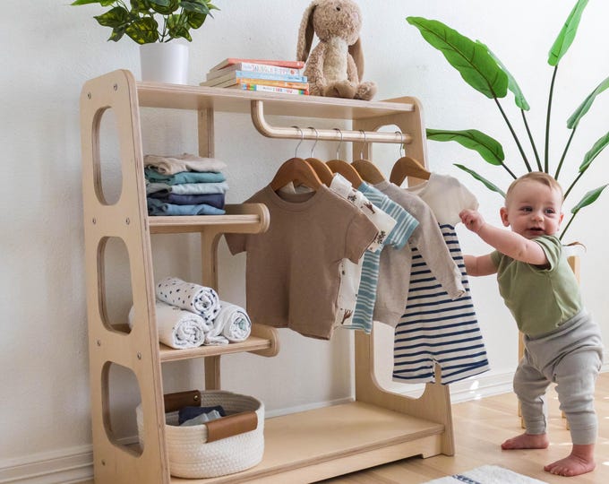 Montessori Wardrobe Toddler Clothing Rack, Kids Bedroom Dress up and ...