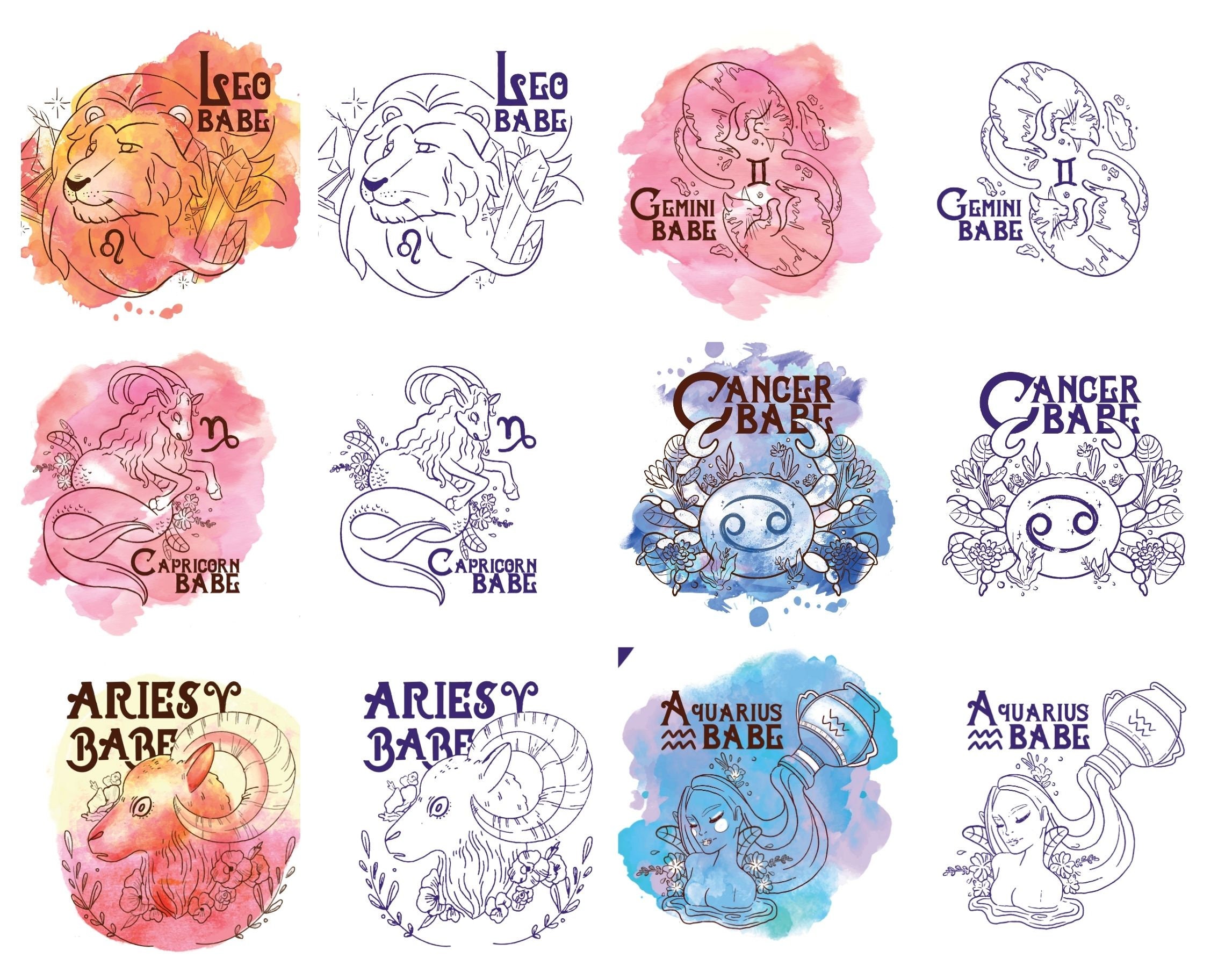Zodiac Clip Art PNG Astrology Horoscope Clipart 24 Pack - Etsy