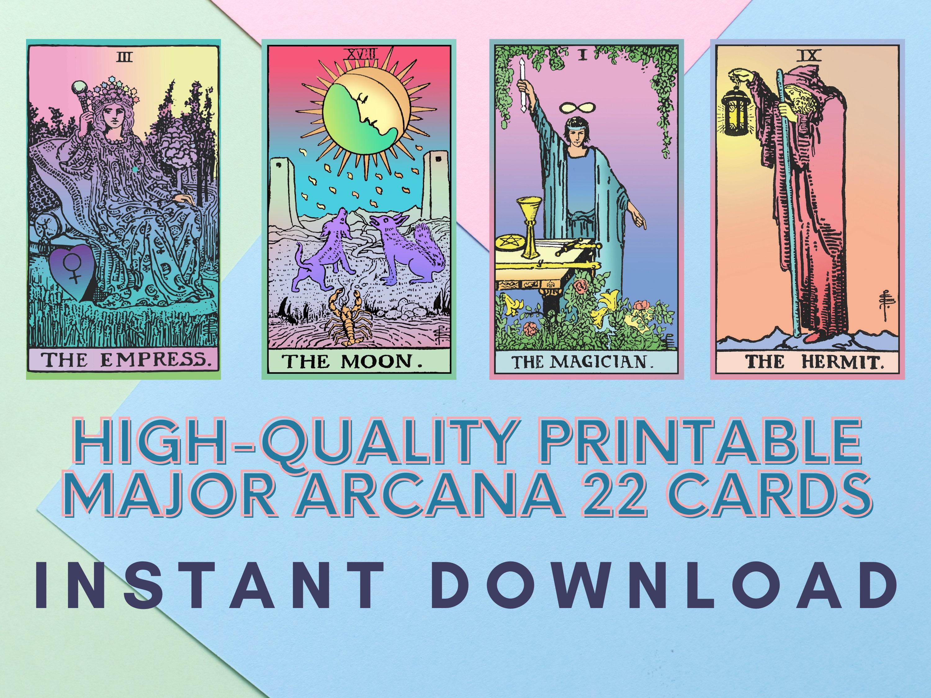 Digital Printable JPEG & PNG Tarot Cards Major Arcana 22 Cards Pastel ...