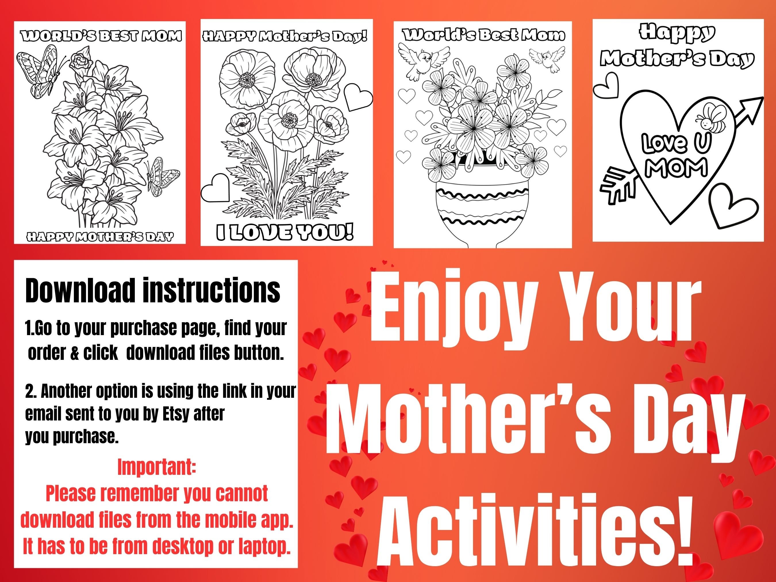 Mother's Day Coloring Activity Pages PRINTABLE Coloring Page Happy ...
