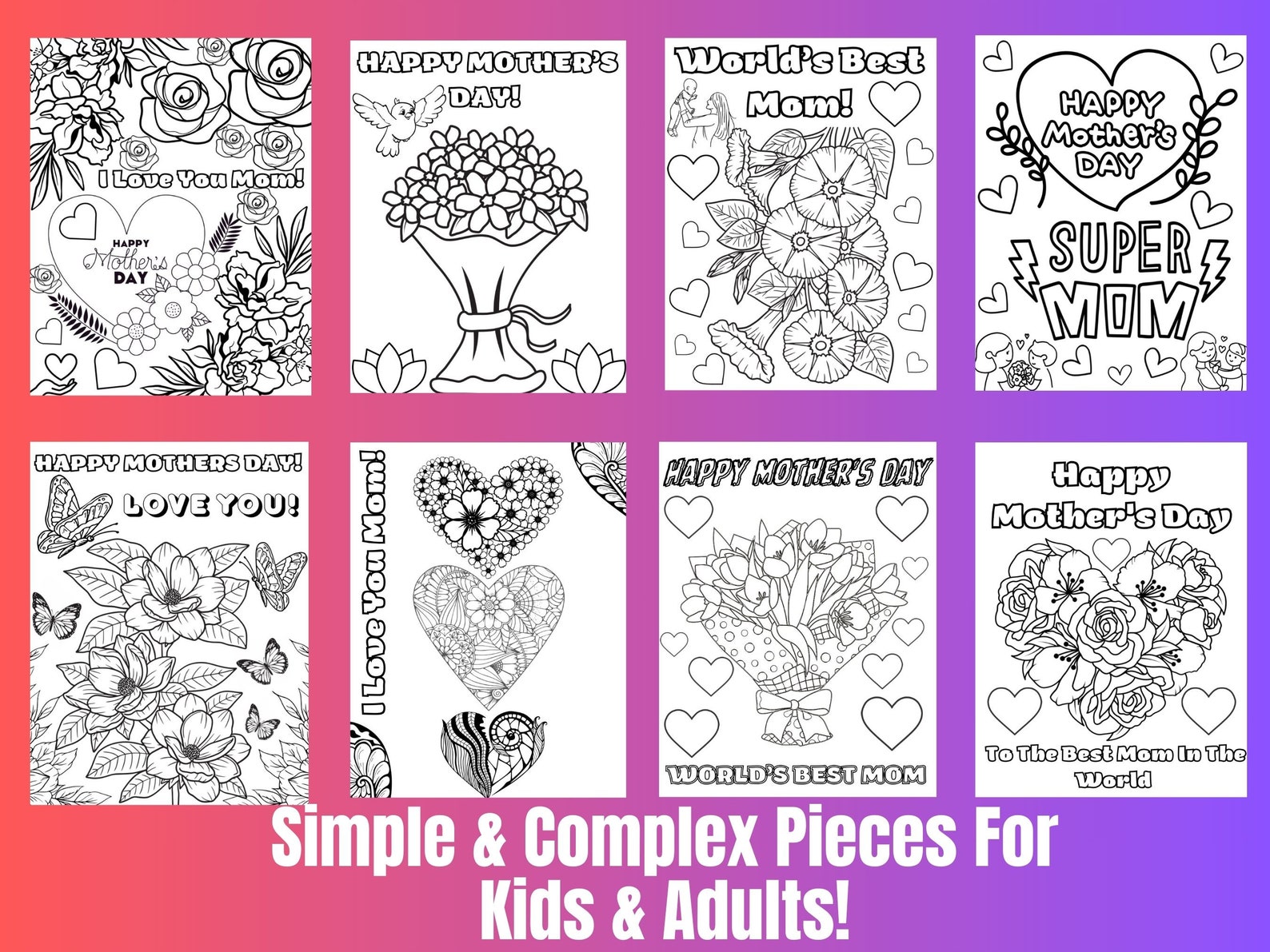 Mother's Day Coloring Activity Pages| PRINTABLE Coloring Page| Happy ...