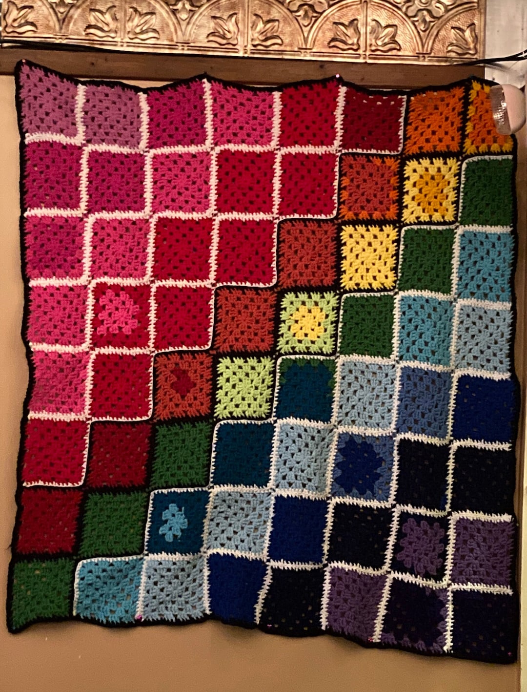 Rainbow Granny Square Patchwork Crochet Afghan - Etsy