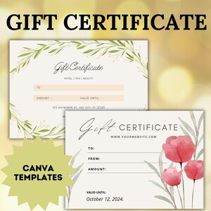 Printable Gift Certificate Templates, DIY Gift Certificate, Editable ...