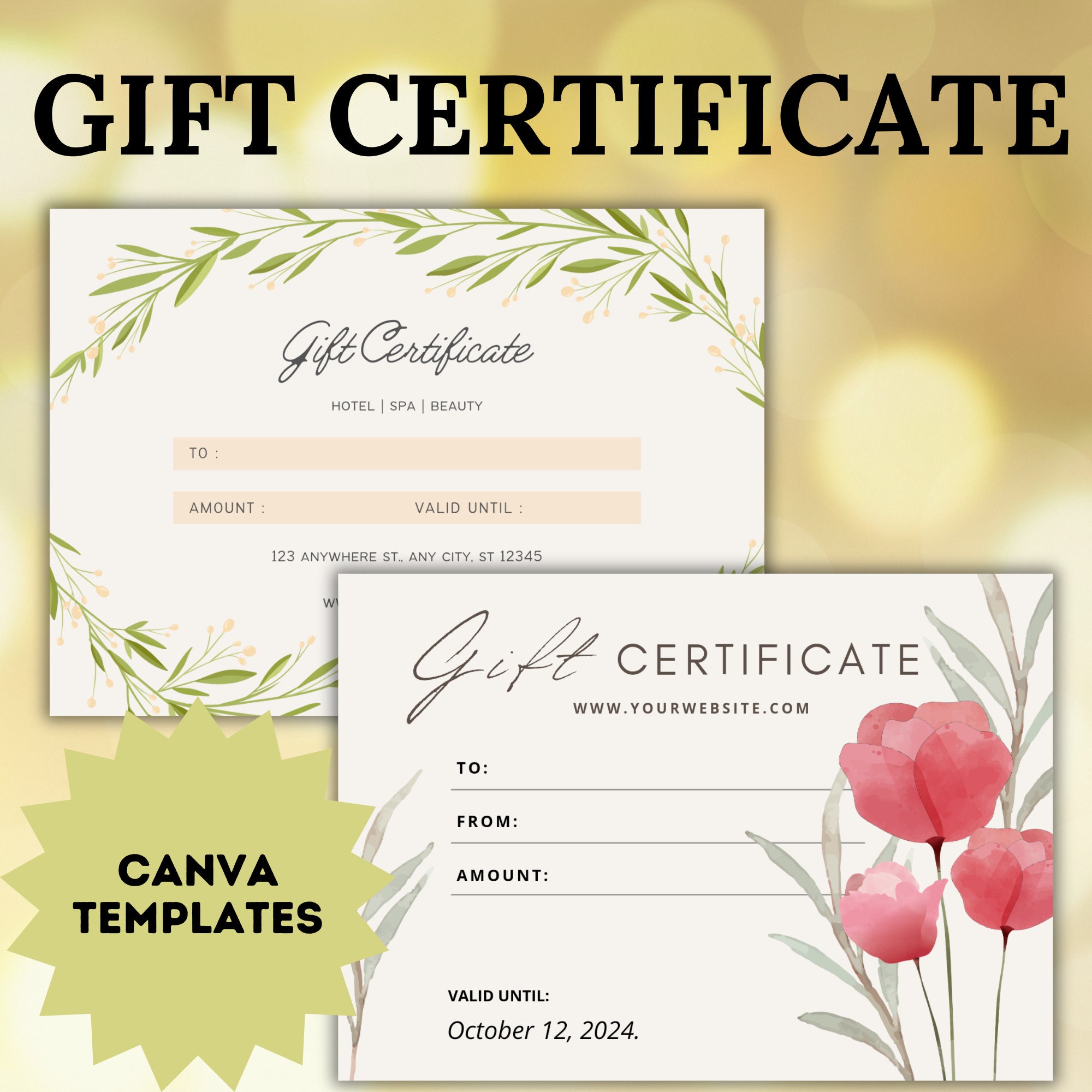 Printable Gift Certificate Templates, DIY Gift Certificate, Editable ...