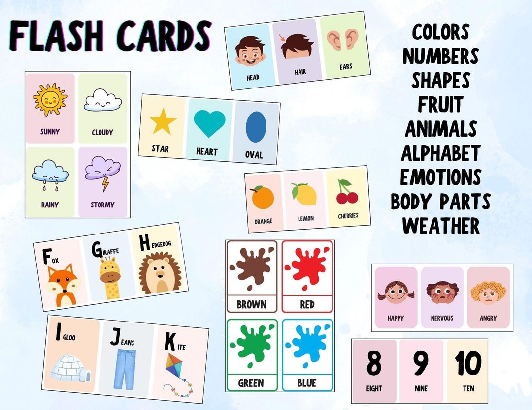 Printable Preschool Flash Cards, Alphabet Cards, Shapes Cards, Learning ...