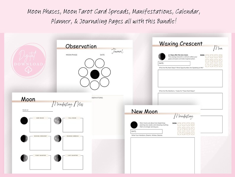 Moon & Tarot Tracker, Printable Moon Manifestation Journal, Tarot Card ...