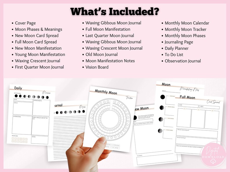 Moon & Tarot Tracker, Printable Moon Manifestation Journal, Tarot Card ...