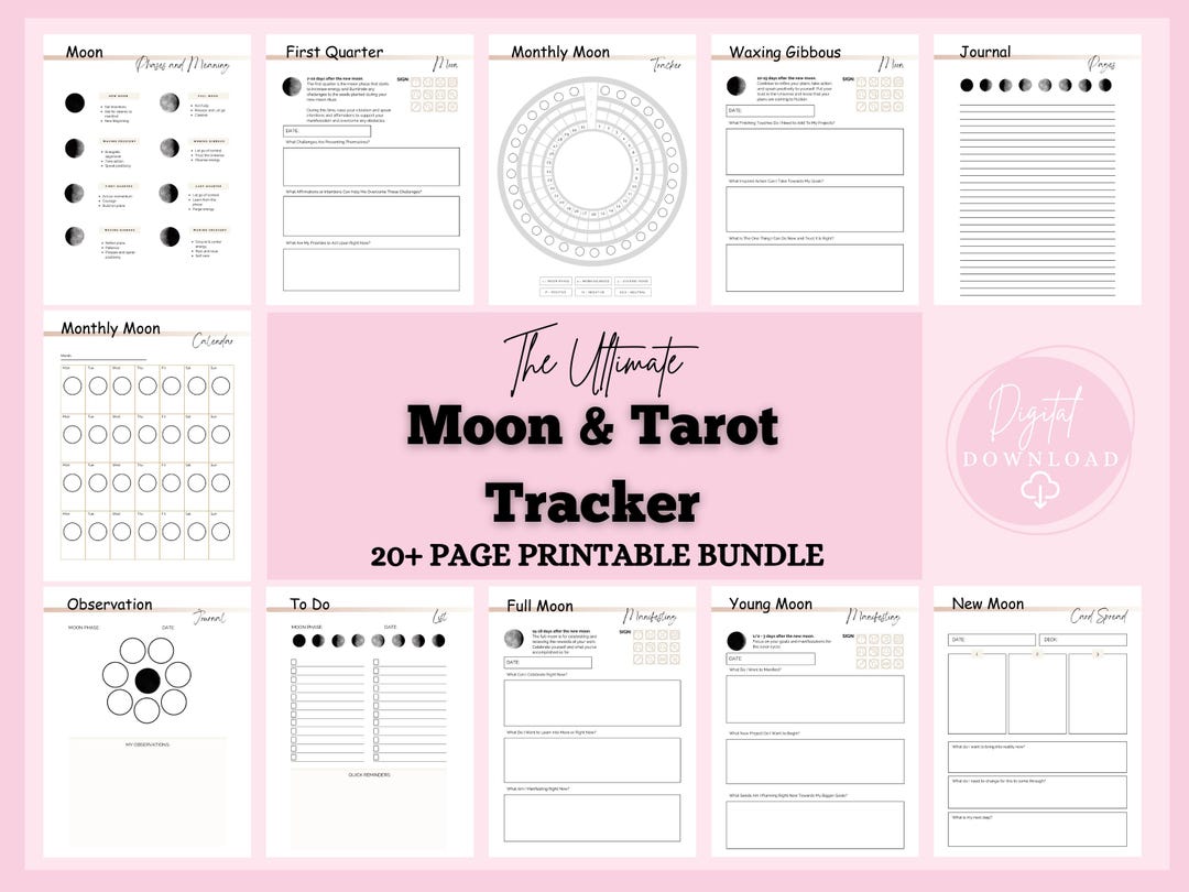 Moon & Tarot Tracker, Printable Moon Manifestation Journal, Tarot Card ...