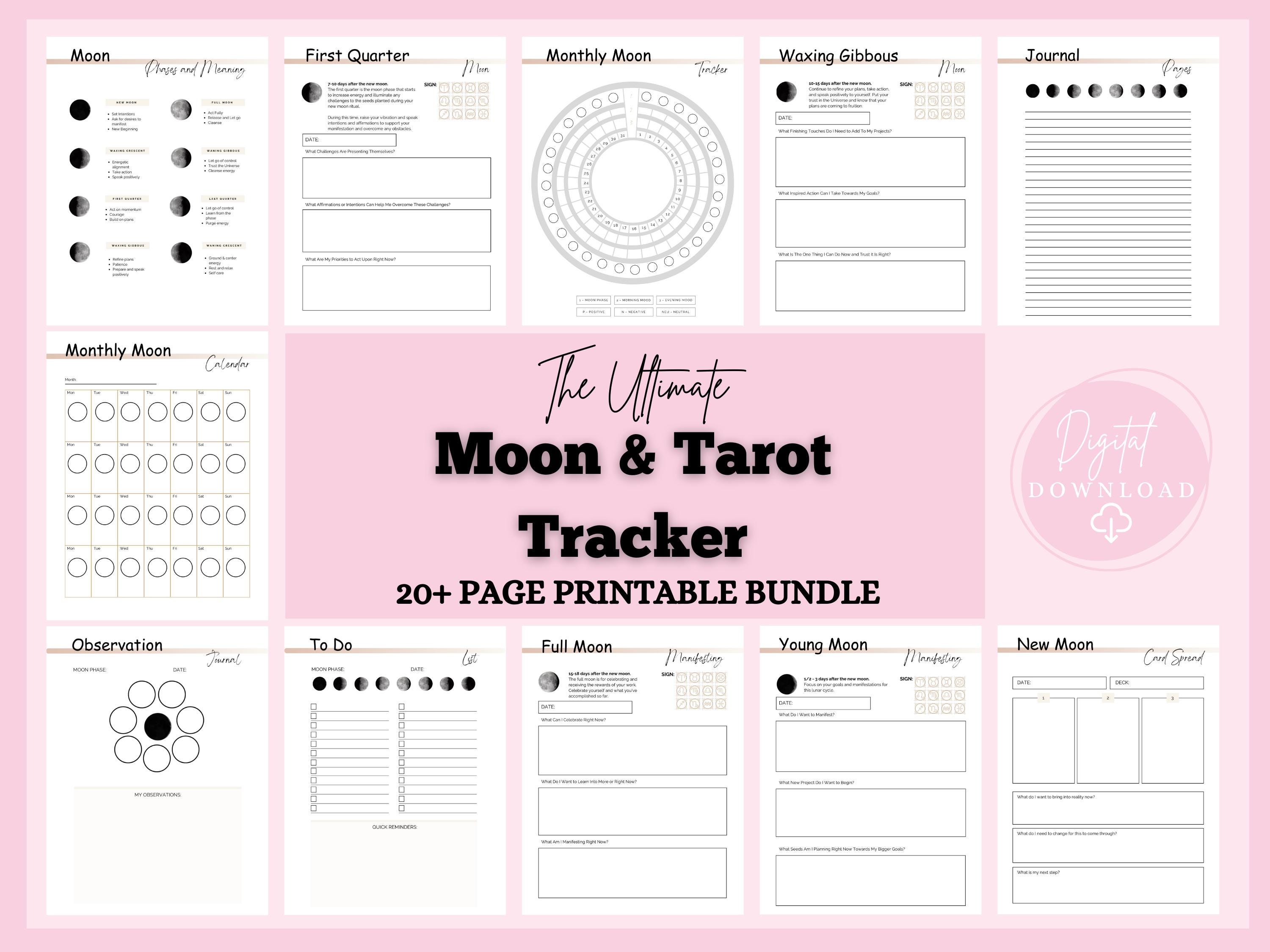 Moon & Tarot Tracker, Printable Moon Manifestation Journal, Tarot Card ...