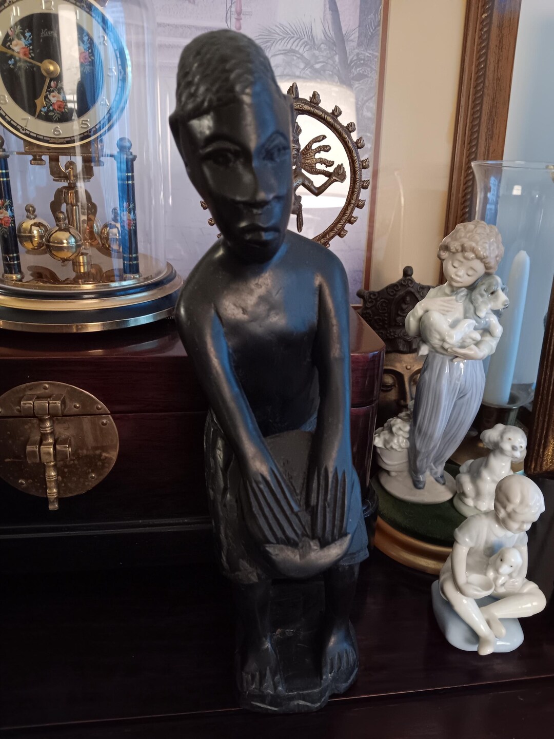 African Solid Ebony Wood Statue Man Playing Bongo Drum Home Decor Wood ...