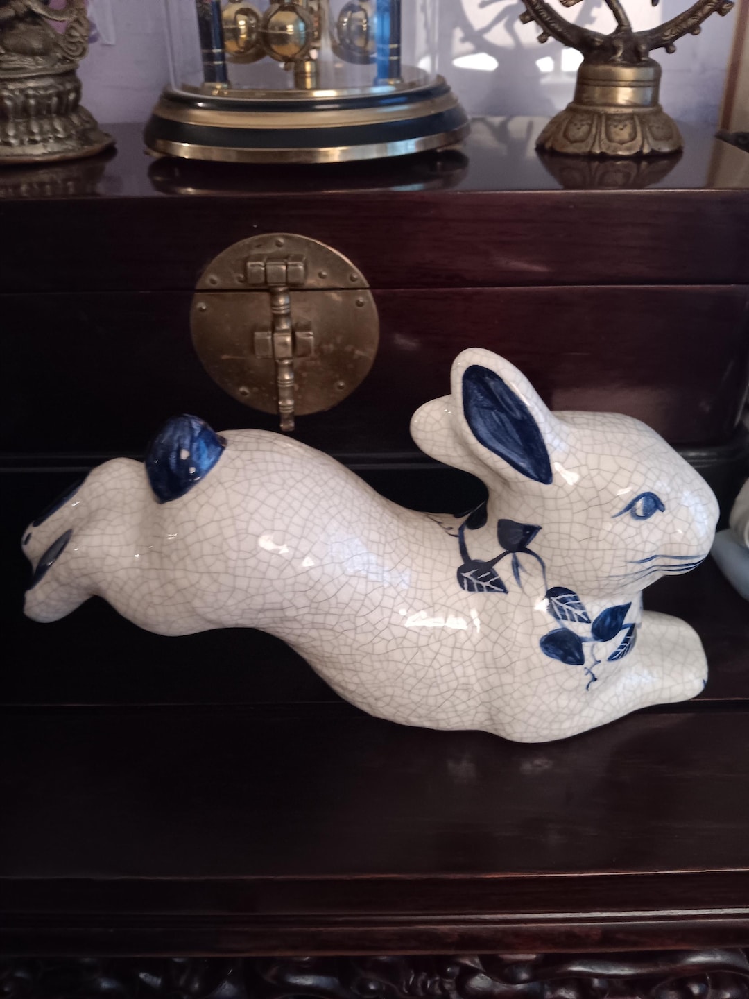 Large Dedham Pottery Figurine Hopping Blue and White Bunny - Etsy