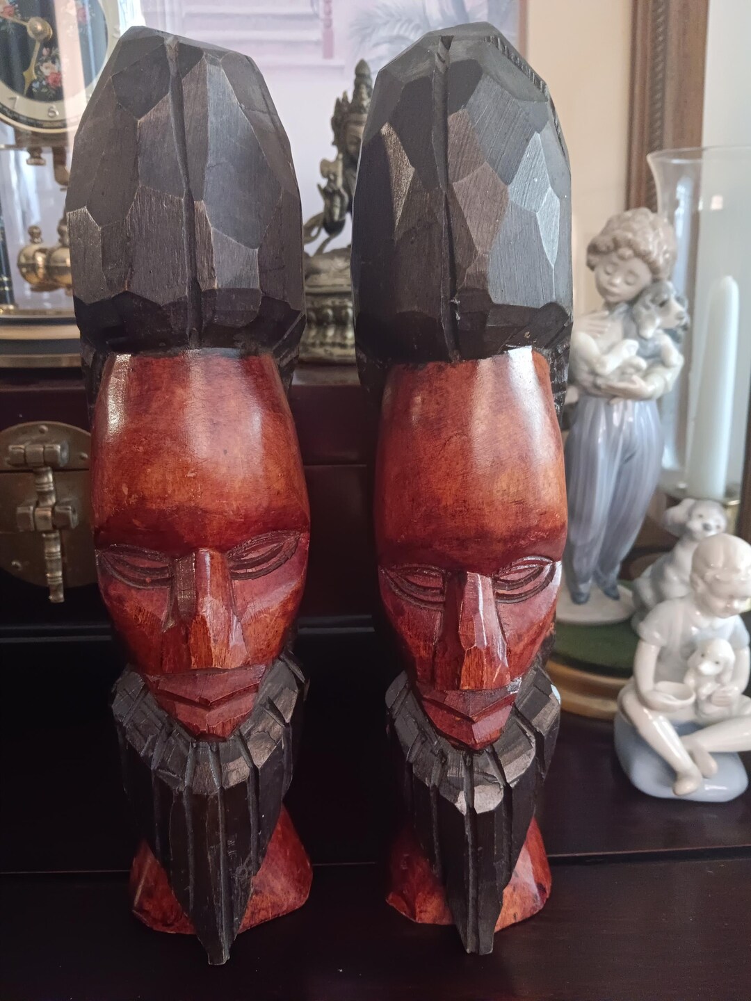PAIR of Hardwood Carved Fijian Two Men Vintage Statues Home Decor ...