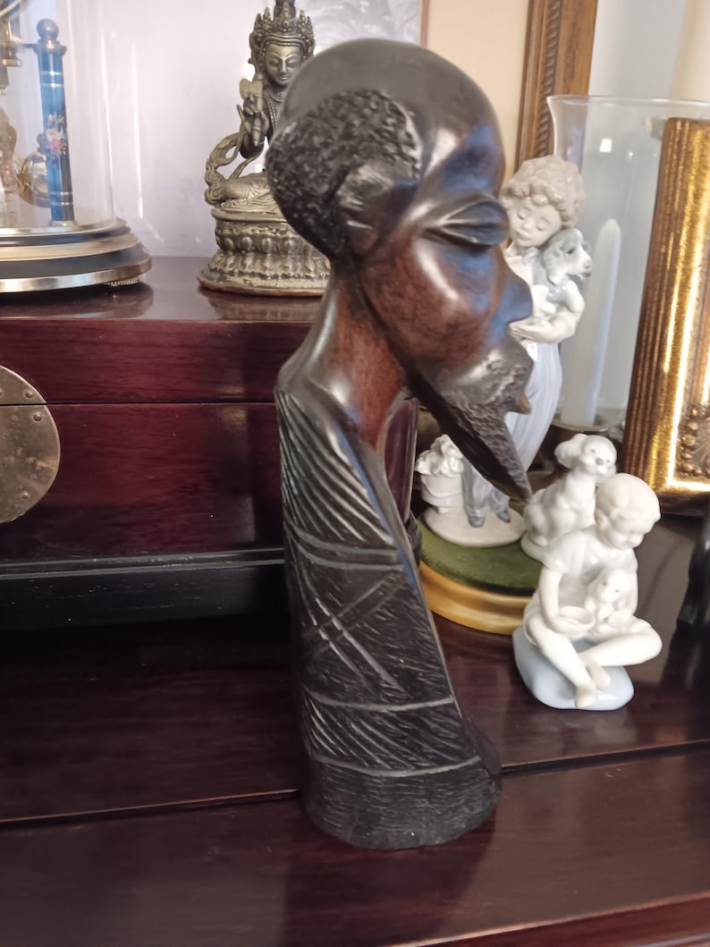 Vintage African Sculpture Wood Carving Hand Carved African Old Man With ...