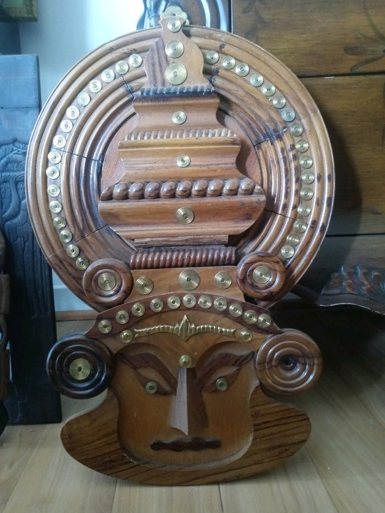 Wooden Brass India Kathakali Wall Mask Wall Art Home Decor Wood Carving ...