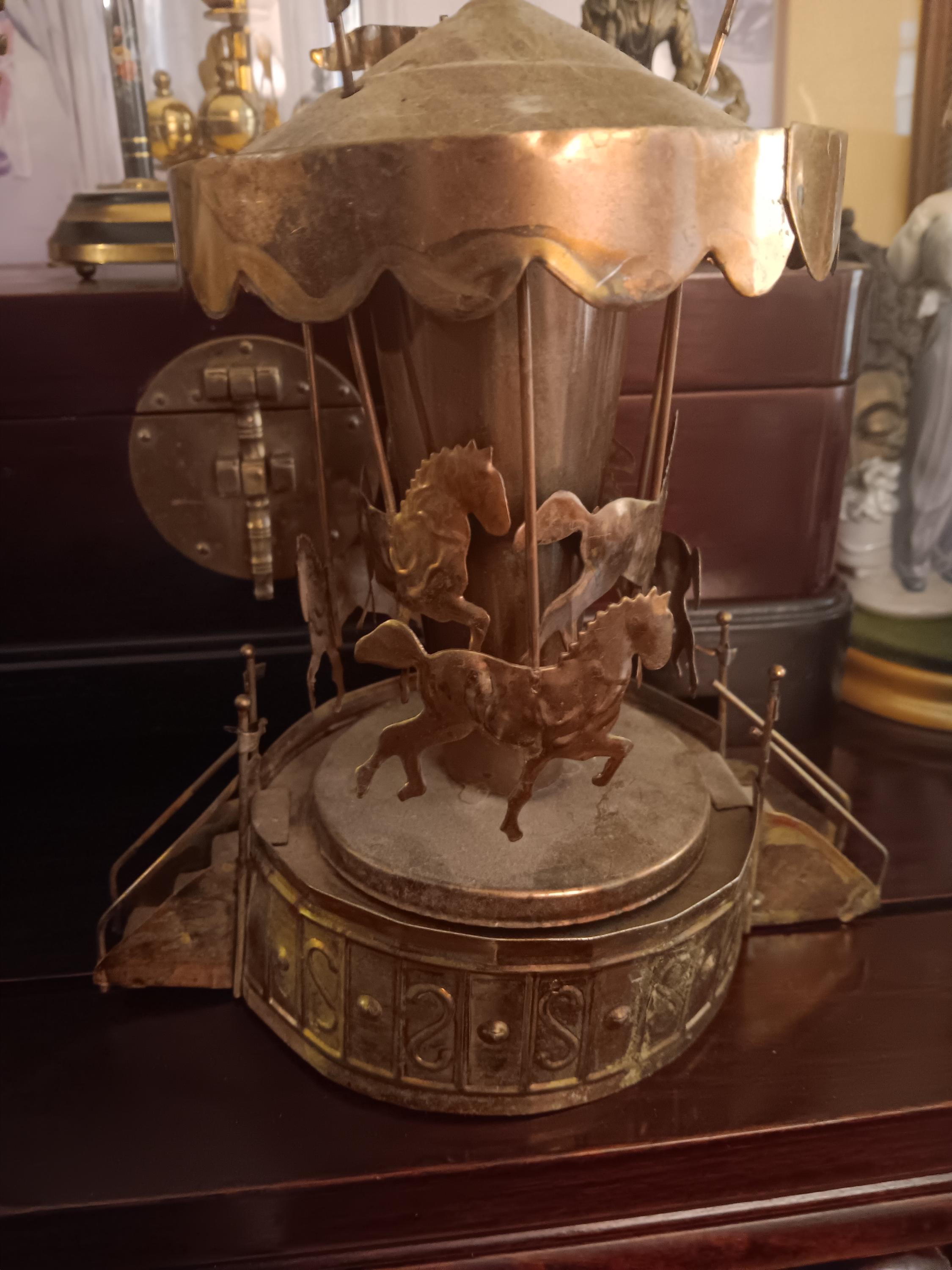 Vintage Copper Tin Japanese Music Box Carnival Horse Carousel Merry-go ...