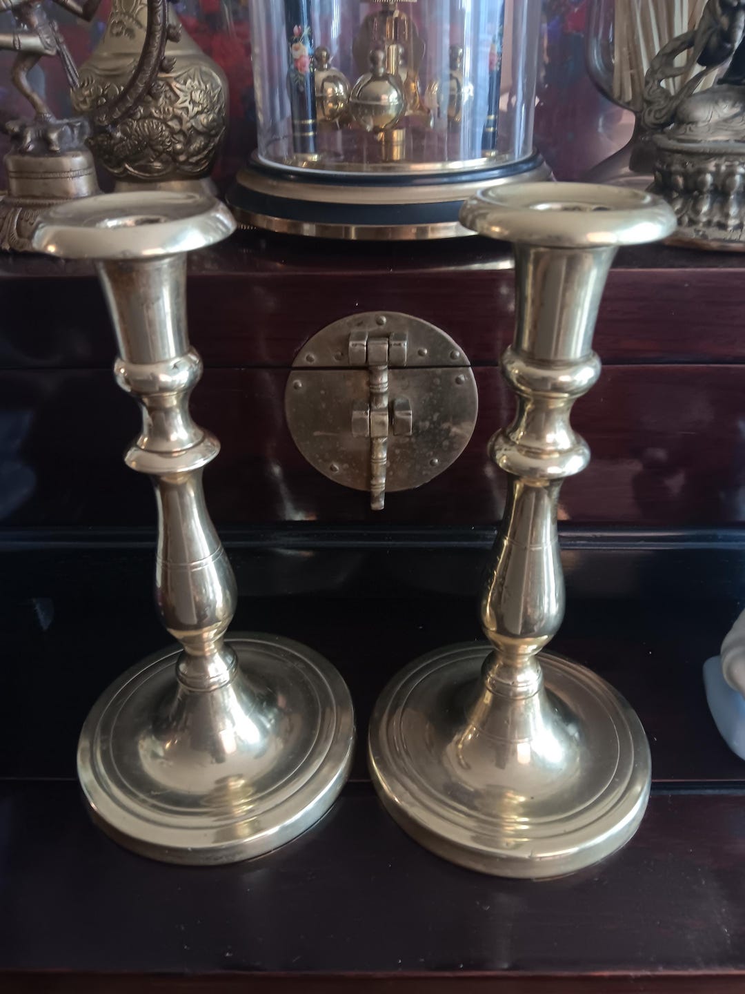 Vintage Brass Candlesticks, Heavy Brass Candle Holders Set of 2 ...