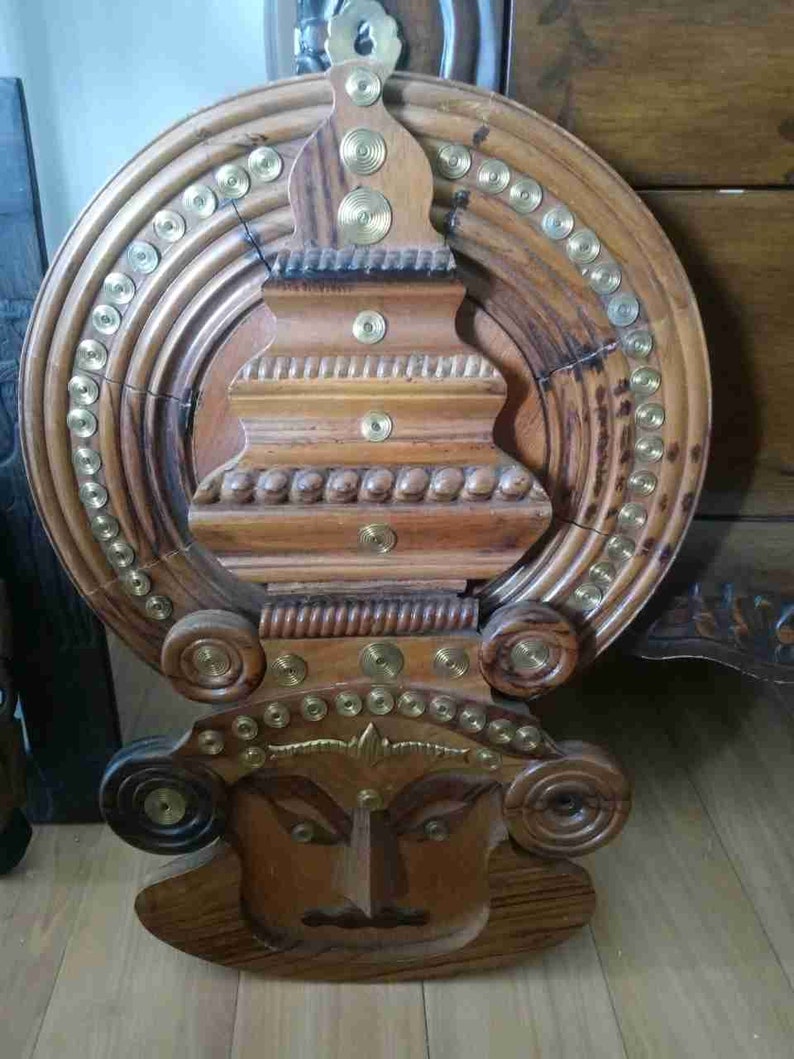 Wooden Brass India Kathakali Wall Mask Wall Art Home Decor Wood Carving ...