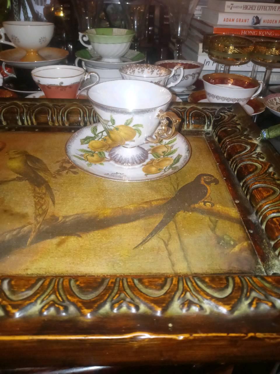 Chinoiserie Wood and Metal Decorative Bird Parrot Serving Tray Home ...