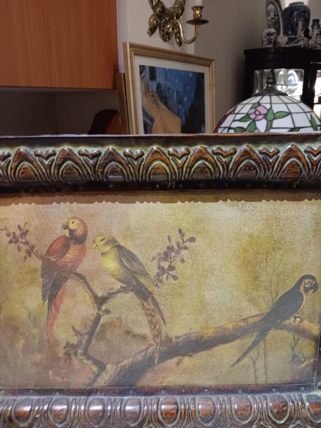 Chinoiserie Wood and Metal Decorative Bird Parrot Serving Tray Home ...