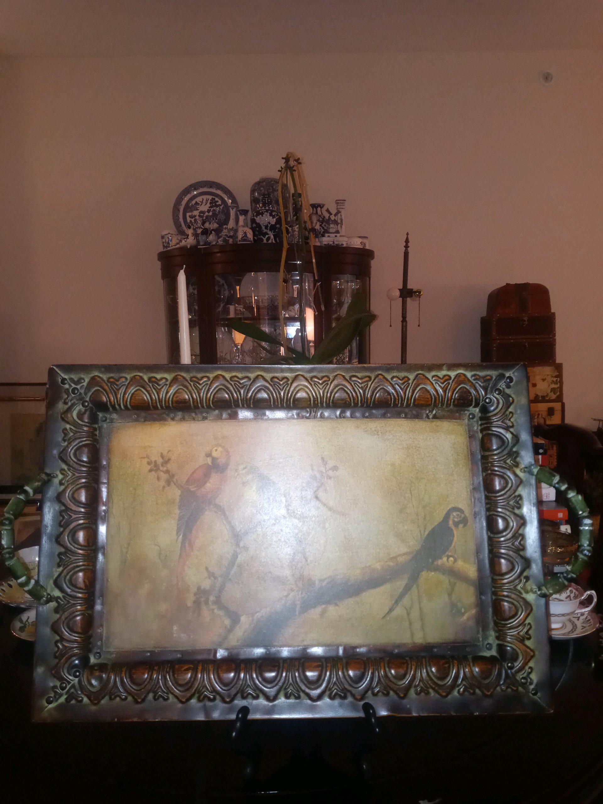 Chinoiserie Wood and Metal Decorative Bird Parrot Serving Tray Home ...
