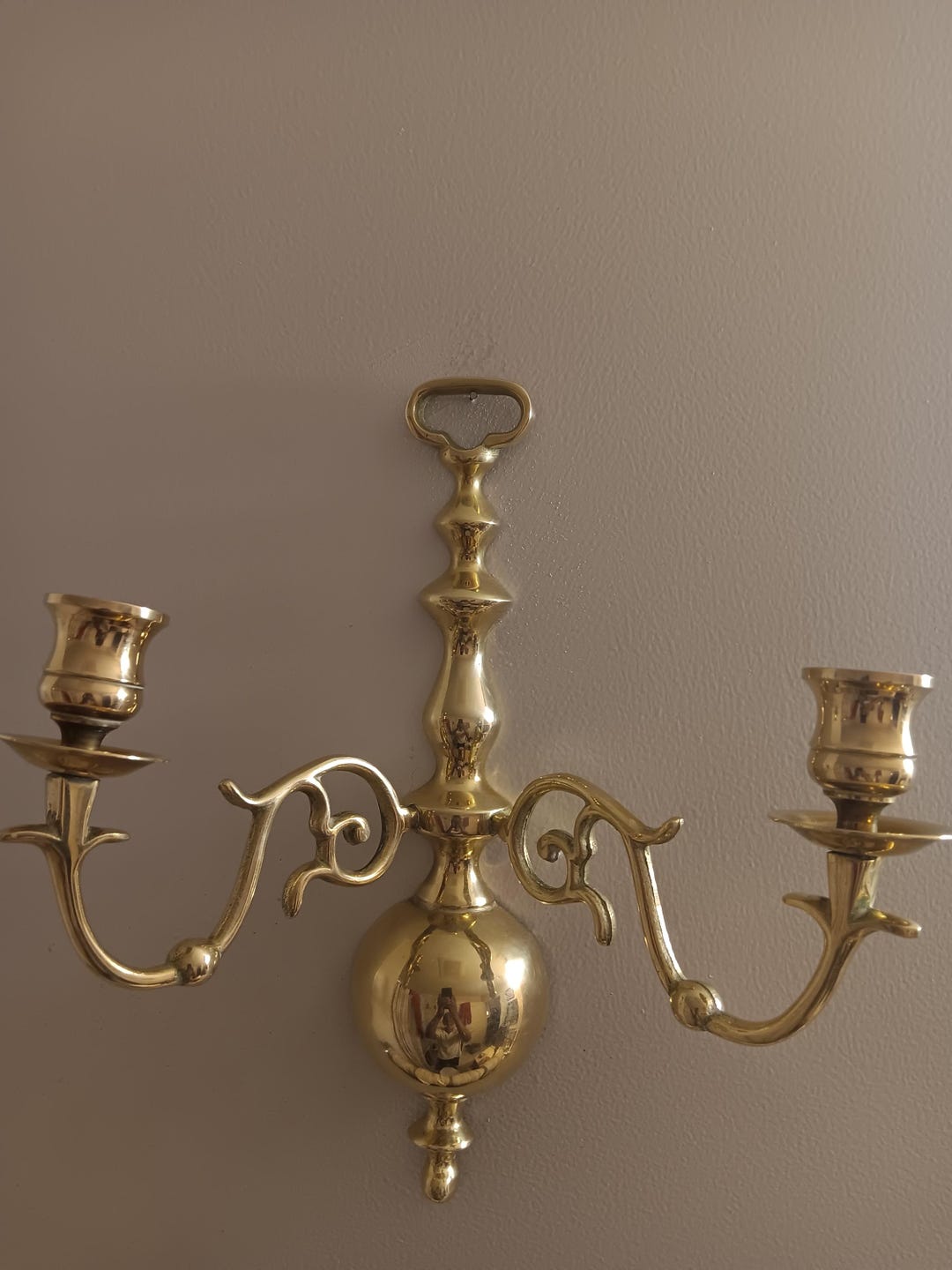 Vintage Colonial Style Solid Brass Double Arm Candle Stick Holders Wall ...