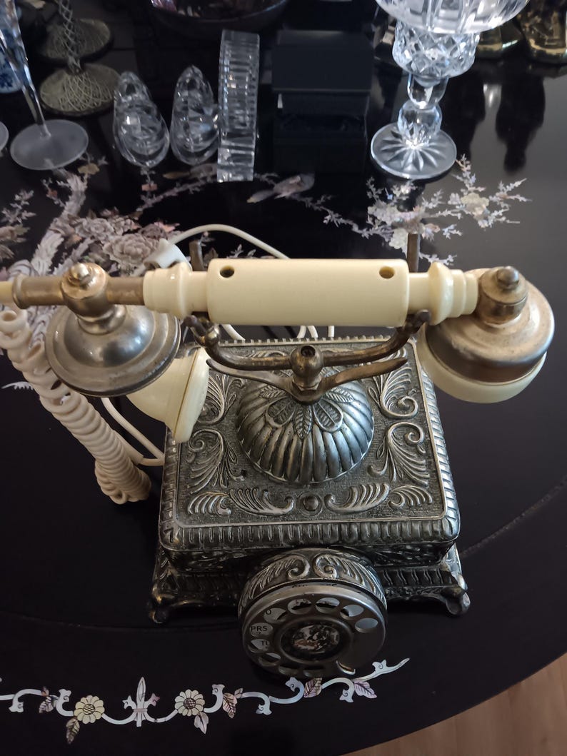 Vintage Brass and Ivory Colored French Victorian Style Rotary Phone ...