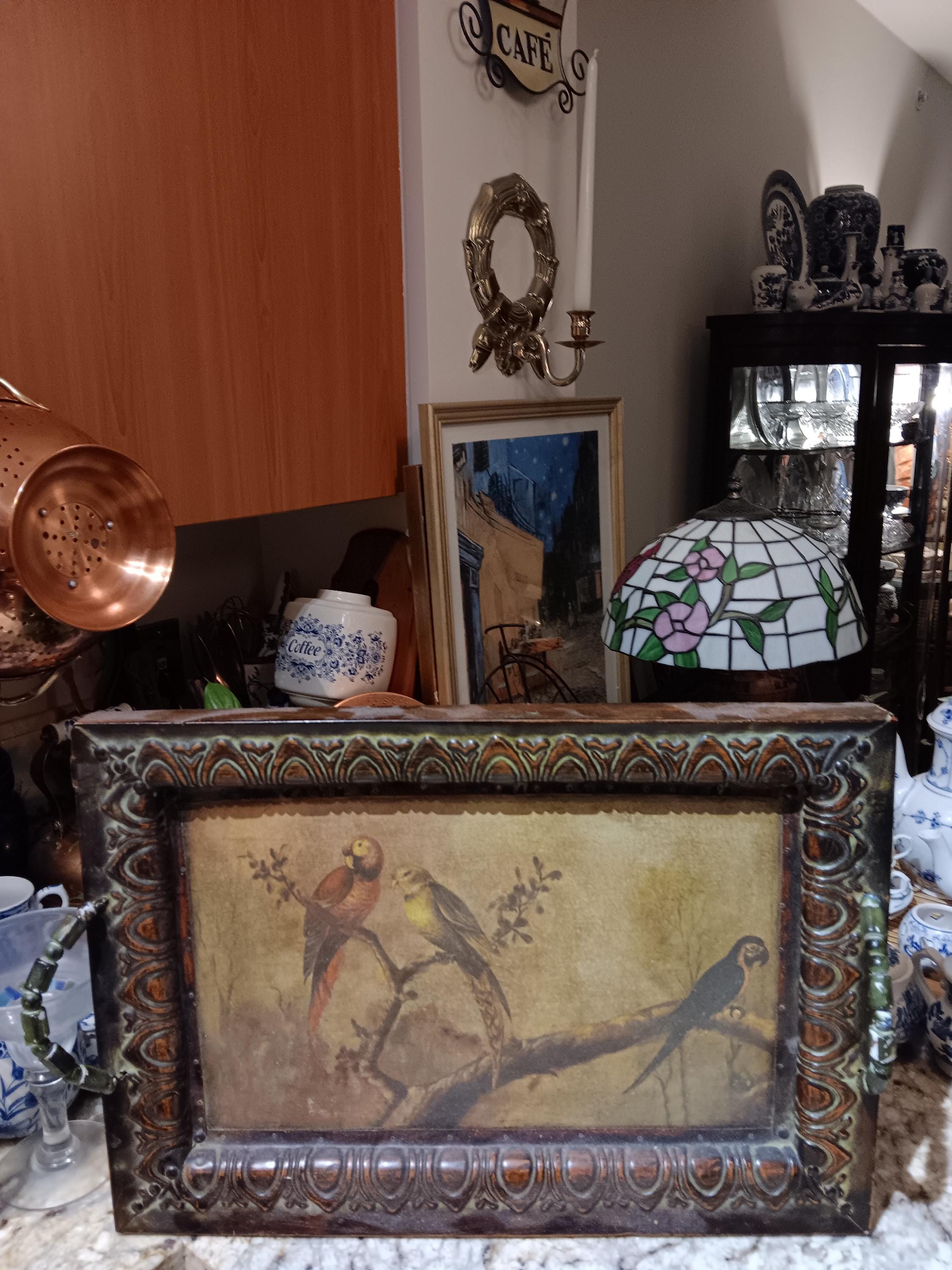 Chinoiserie Wood and Metal Decorative Bird Parrot Serving Tray Home ...