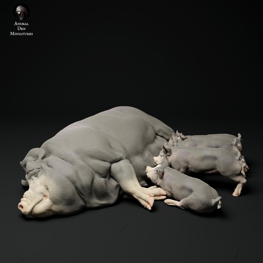 Berkshire Pig and Piglets by Animal Den Miniatures Farm Animals ...
