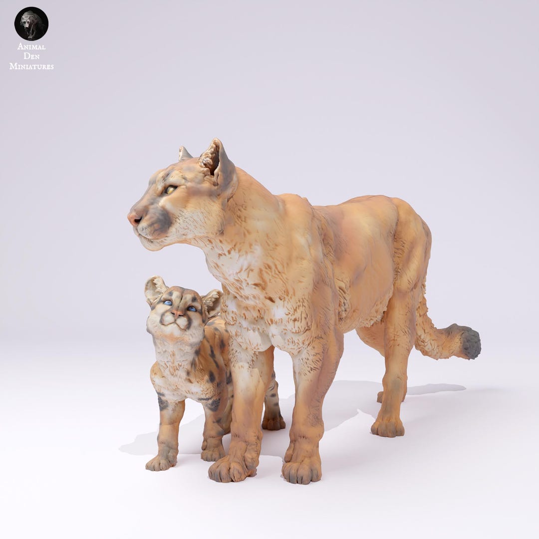 Mountain Lion and Cub by Animal Den Miniatures Animals Collectable ...