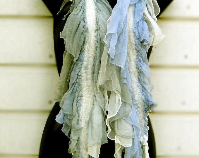 Nuno Felt Scarf Seaweed White and Blue - Etsy