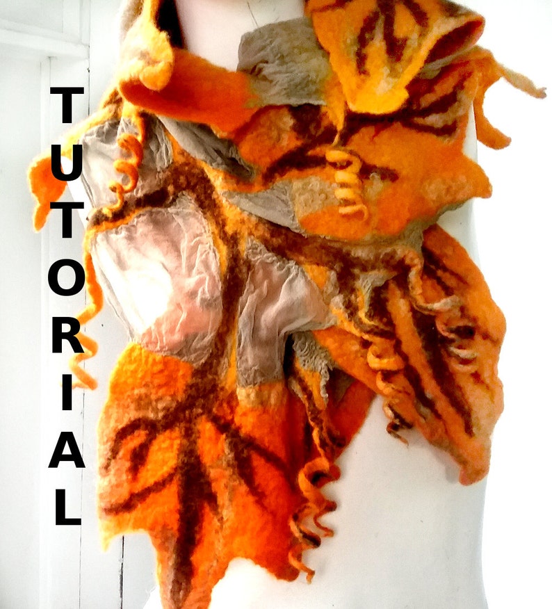 Nuno Felt PDF Tutorial Pattern ENGLISH ONLY Wet Felted Leaf Scarf for ...