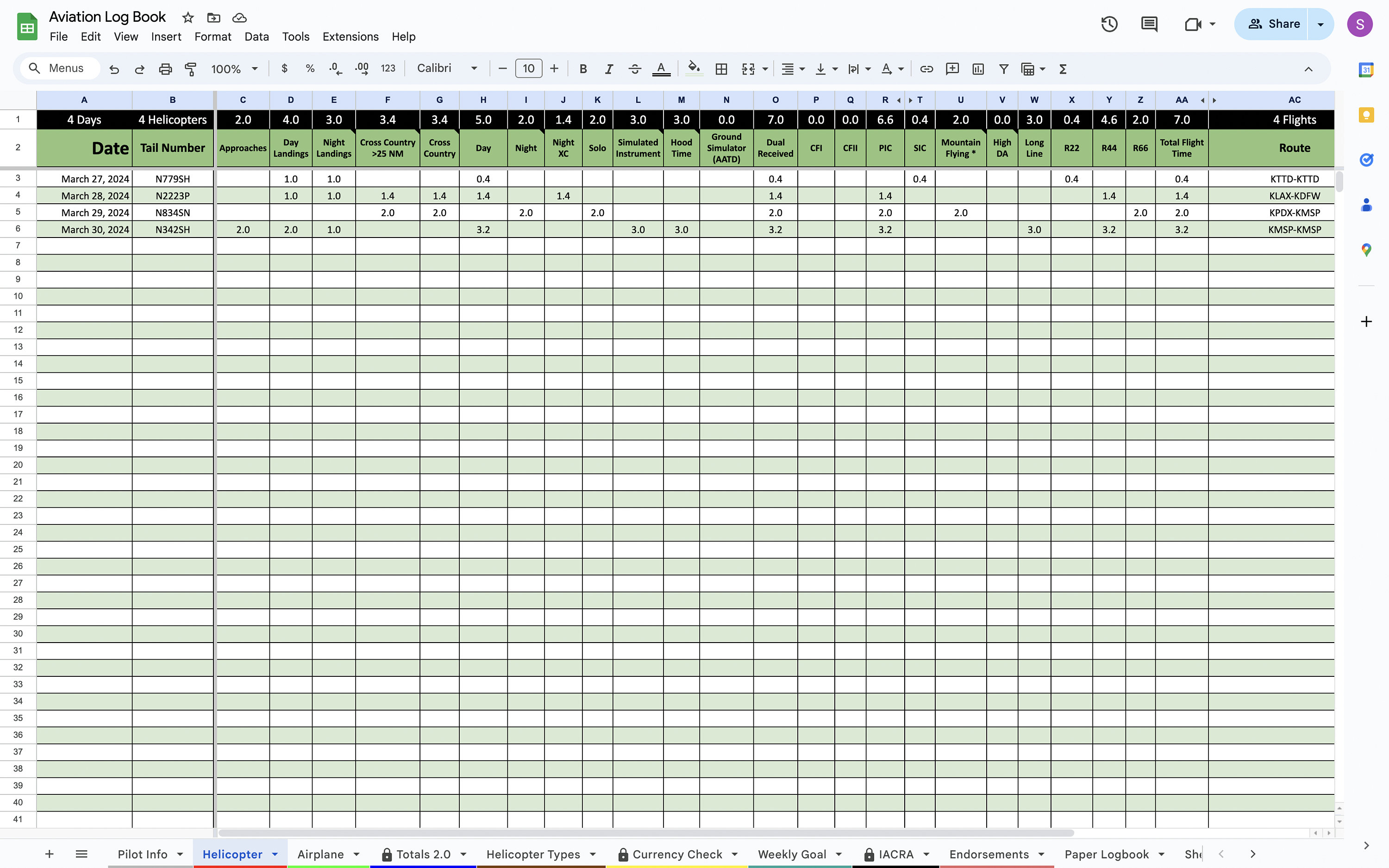 Digital Pilot Log Book - Etsy