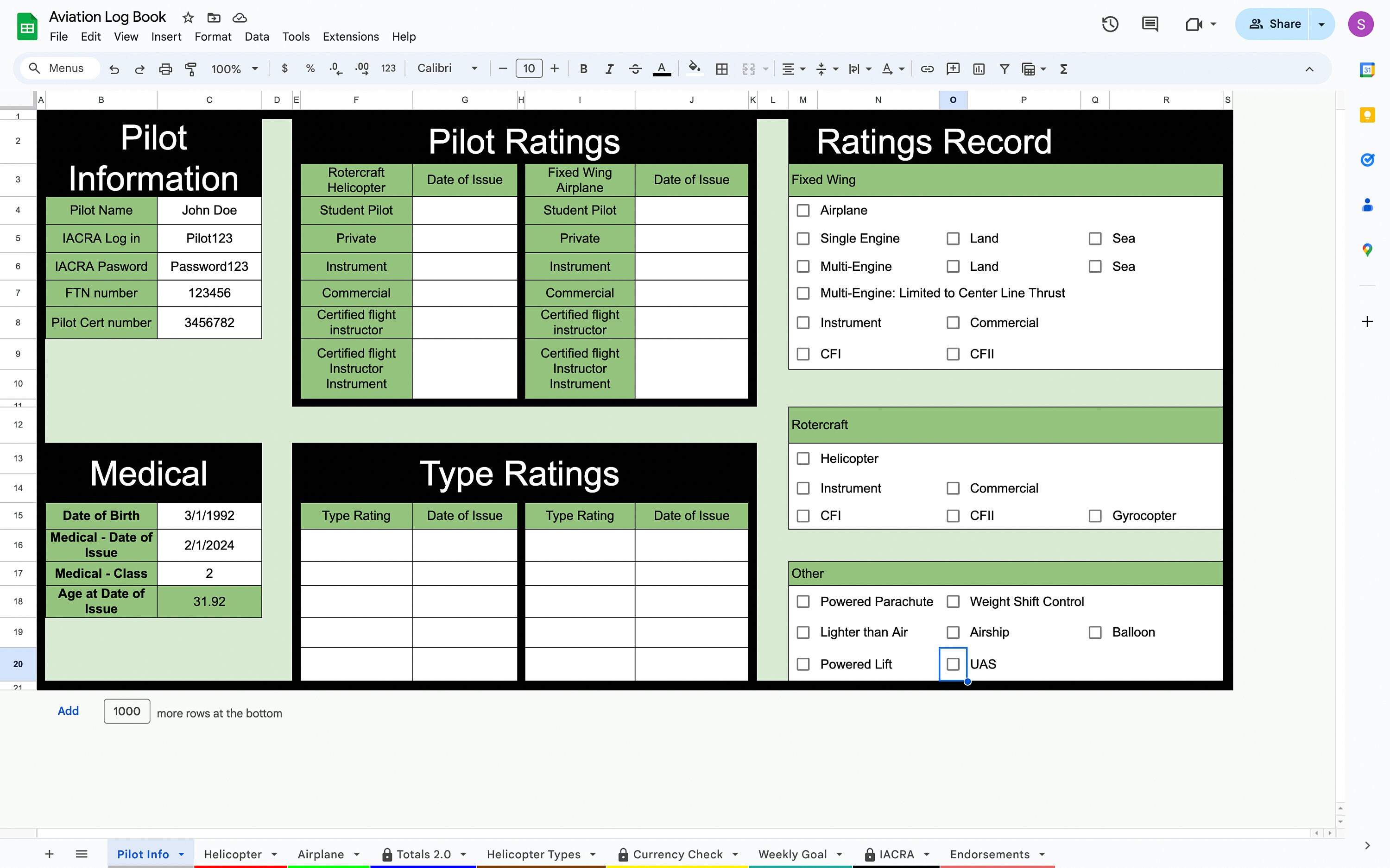Digital Pilot Log Book - Etsy