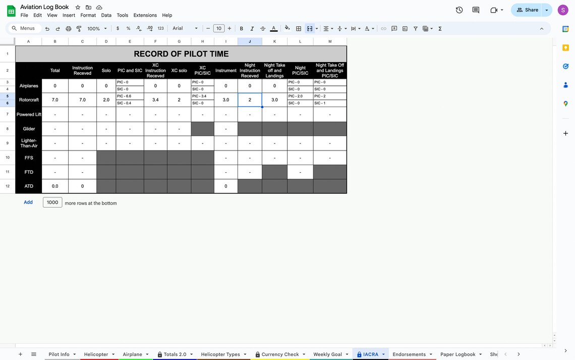 Digital Pilot Log Book - Etsy