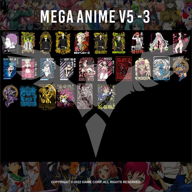 Mega Anime Bundle V5 100 EPS, AI, PNG Anime Layered Ready for Printing ...