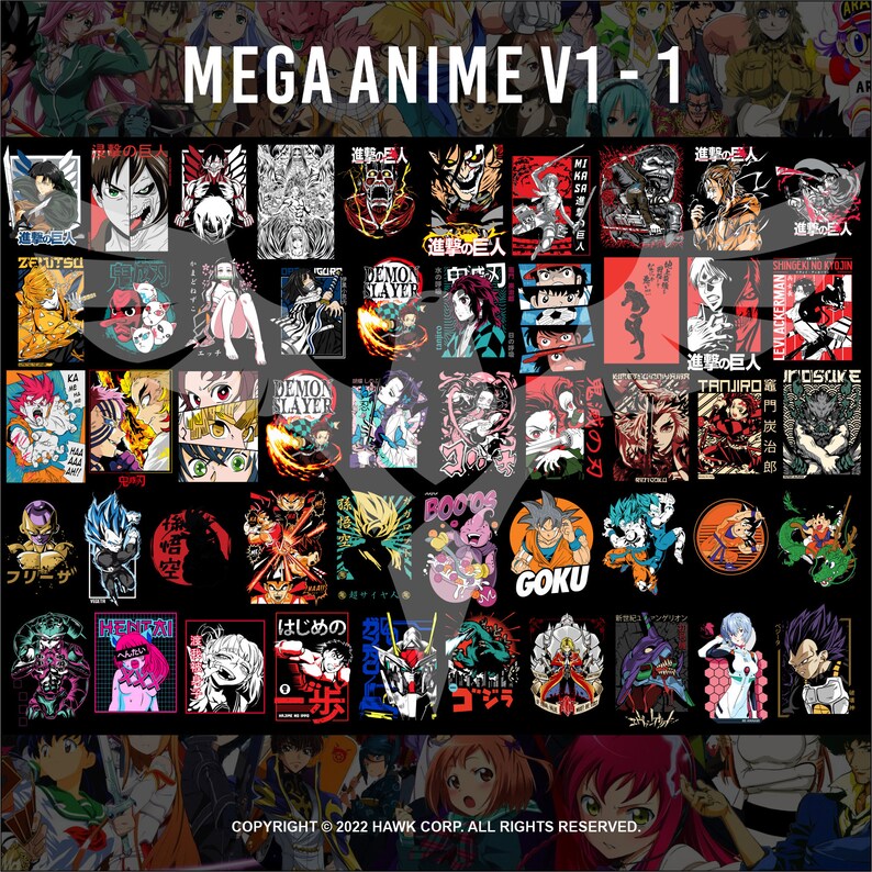 Mega Anime Bundle V1 100 EPS, AI, PNG Anime Layered Ready for Printing ...
