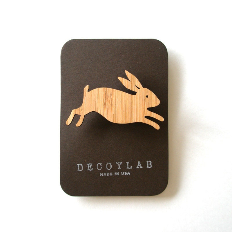 Rabbit Pin Animal Brooch Bamboo - Etsy