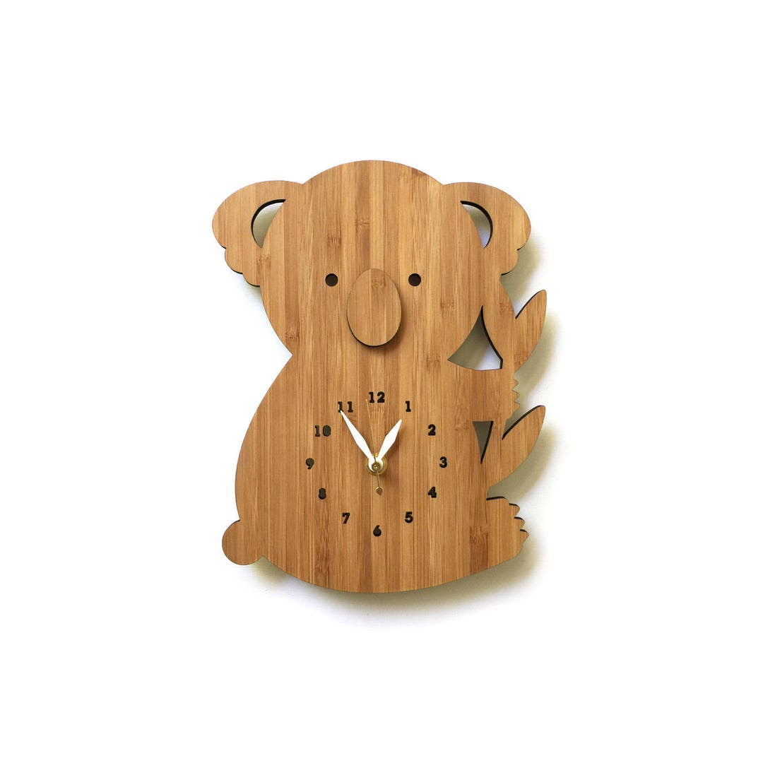 Koala Bear Wall Clock With Numbers, Wood Clock for Nursery or Children ...