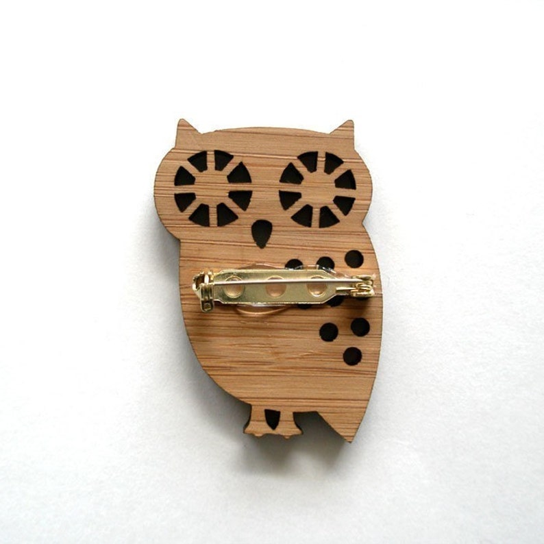 Owl Pin Animal Brooch Bamboo - Etsy