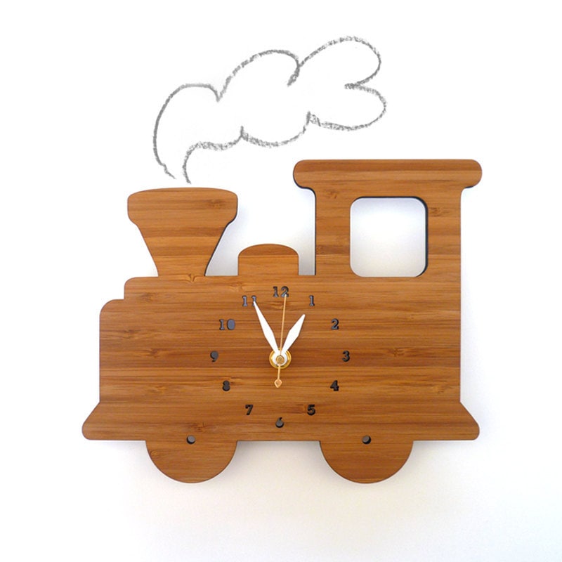 SALE modern wooden Train wall clock for kids room | Etsy