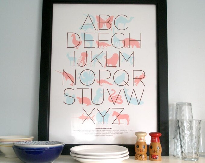 Animal Alphabet Poster Pink/blue - Etsy